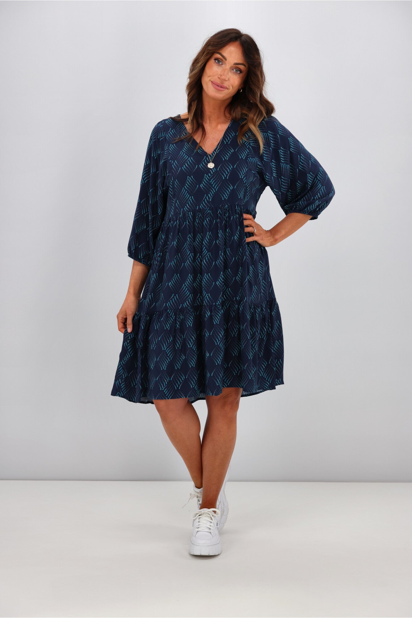 Gloss by Shine On Daniella Tier Dress Midnight Spiral Spot Print ...