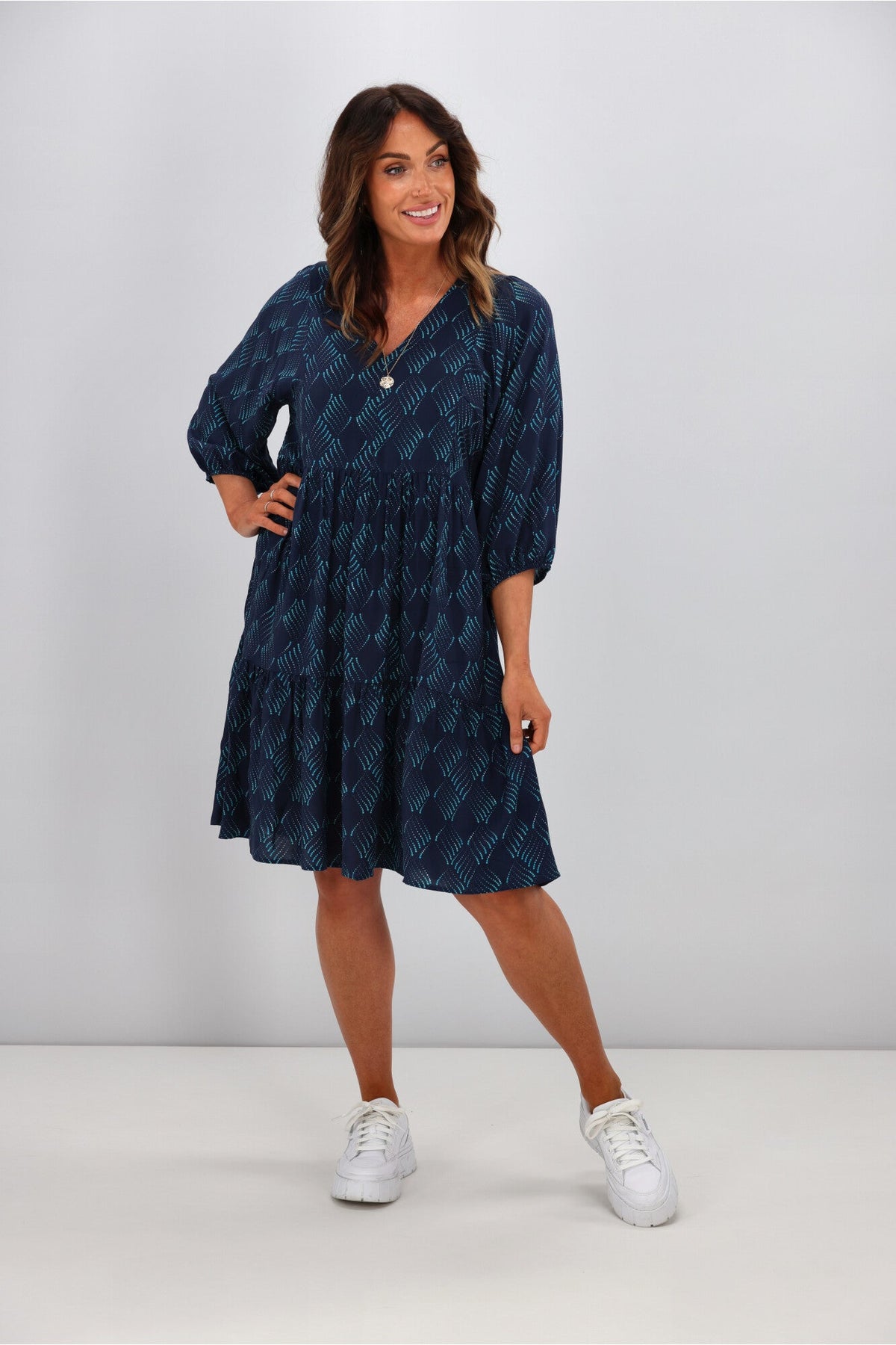 Gloss by Shine On Daniella Tier Dress Midnight Spiral Spot Print ...