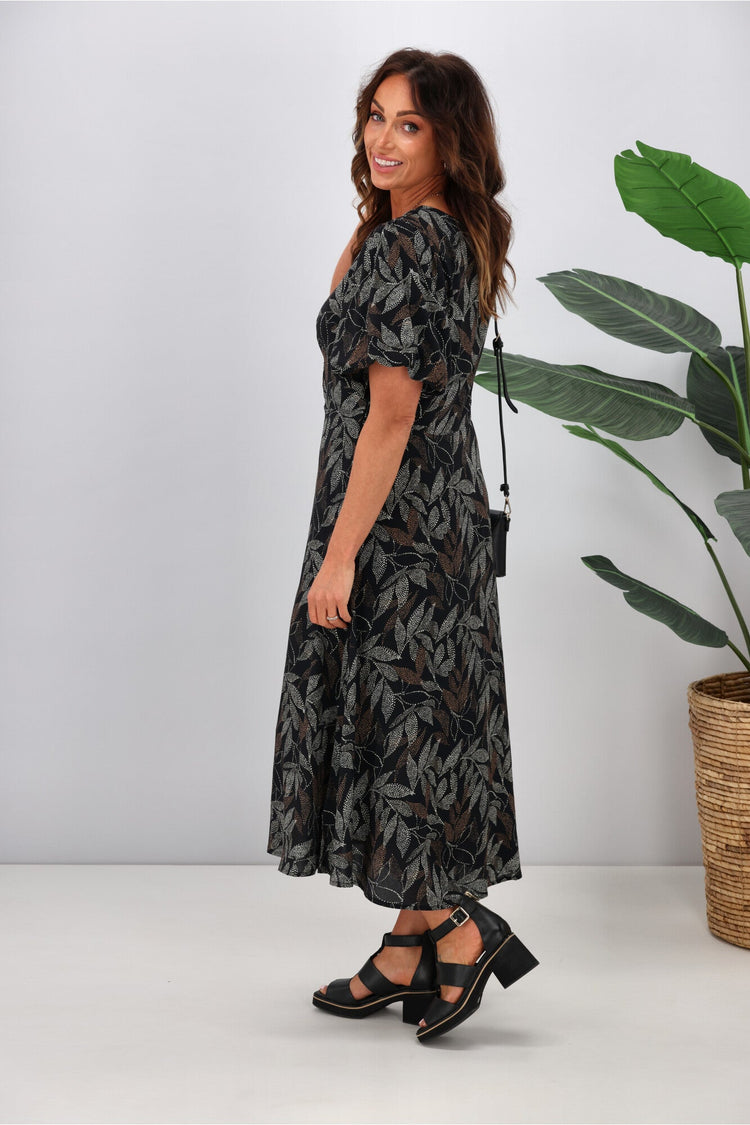 Gloss by Shine On Thora Knot Front Dress Black Leaf Dot Print | Shine ...