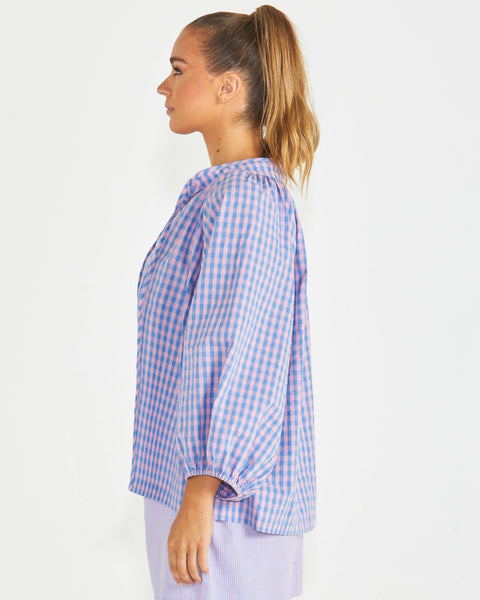 Sass Phillipa Top Blue Pink Gingham | Shine On Outlet