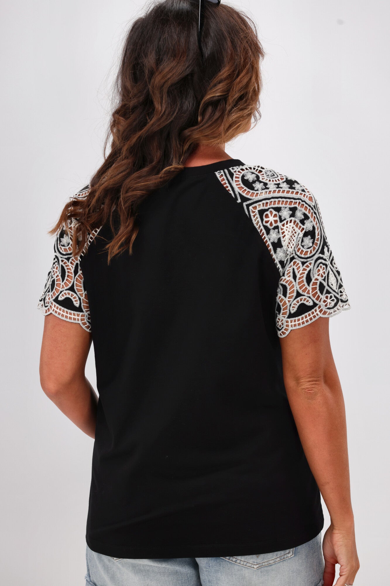 Shine On Label Dorset Embroidery Cut Out Top Black | Shine On Outlet