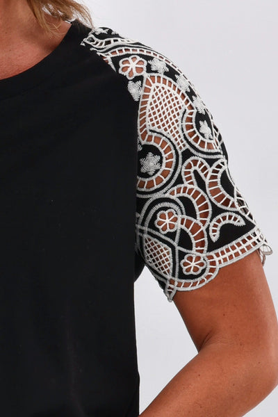 Shine On Label Dorset Embroidery Cut Out Top Black | Shine On Outlet