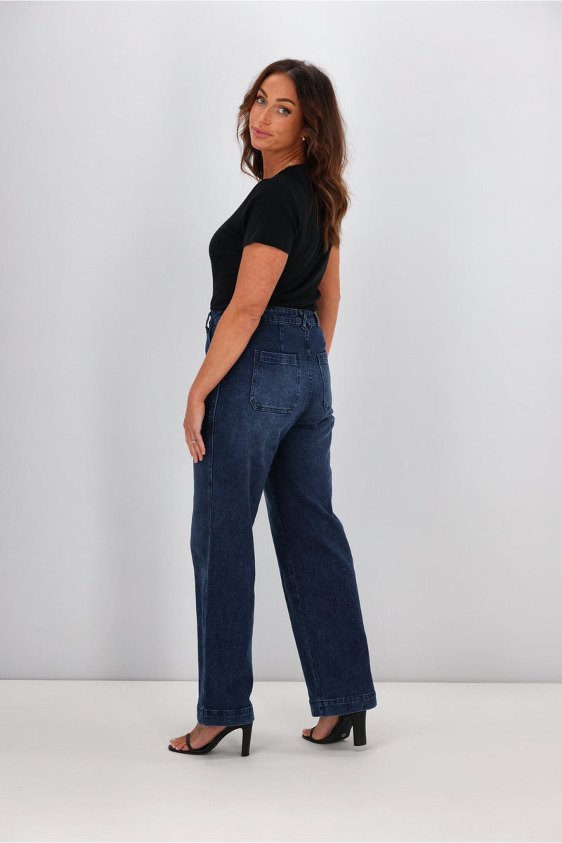 Shine On Label Noah Wide Leg Patch Pocket Jeans Indigo | Shine On Outlet