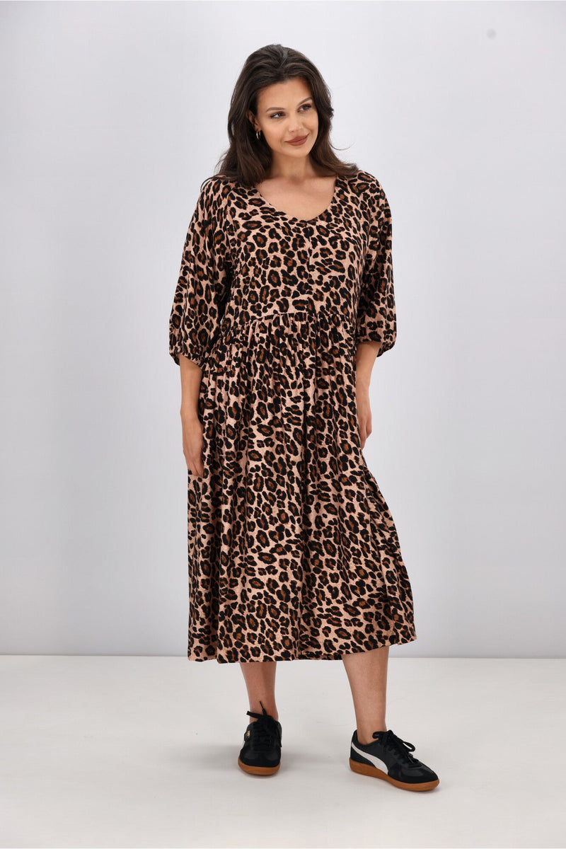 Shine On Label Sienna Midi Dress Leopard Print | Shine On Outlet
